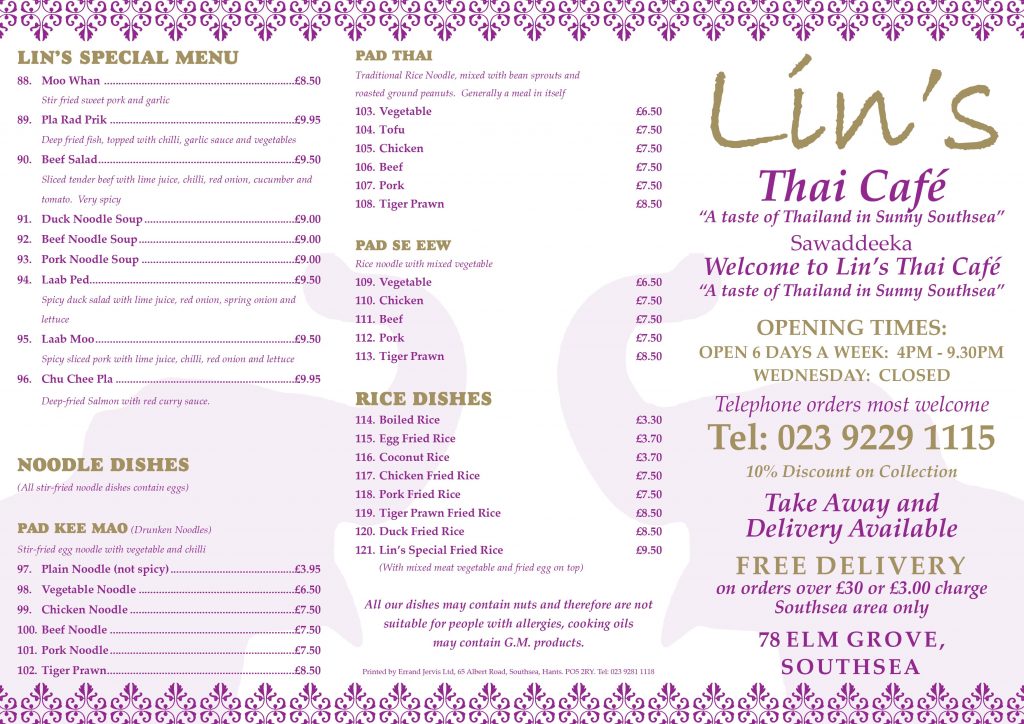 Menus – Lins Thai Cafe