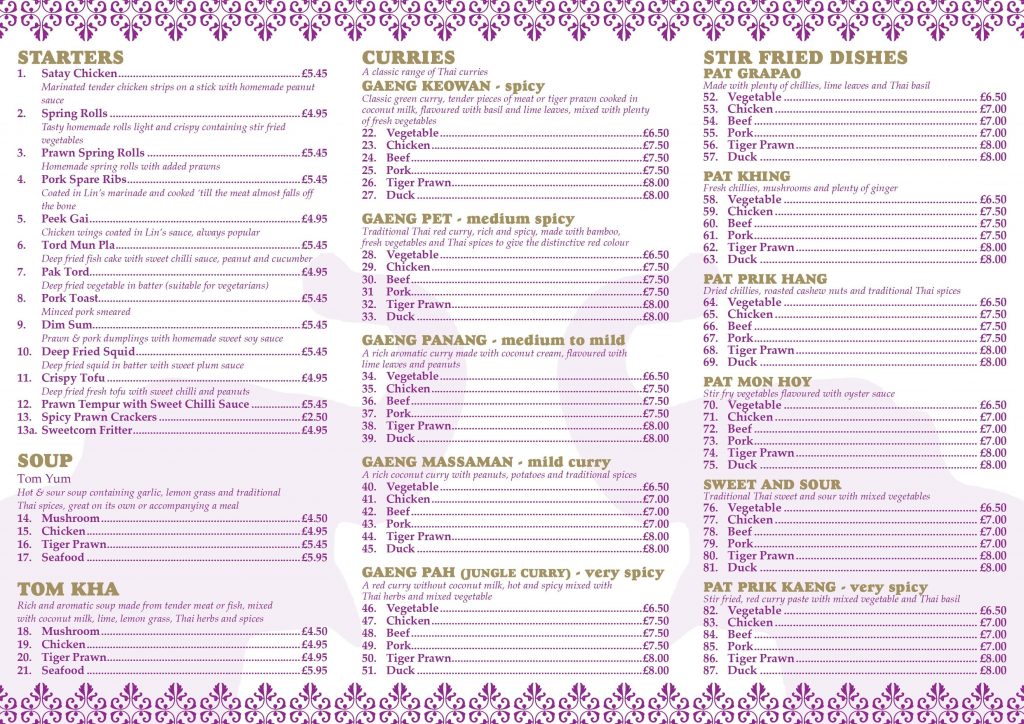 Menus – Lins Thai Cafe