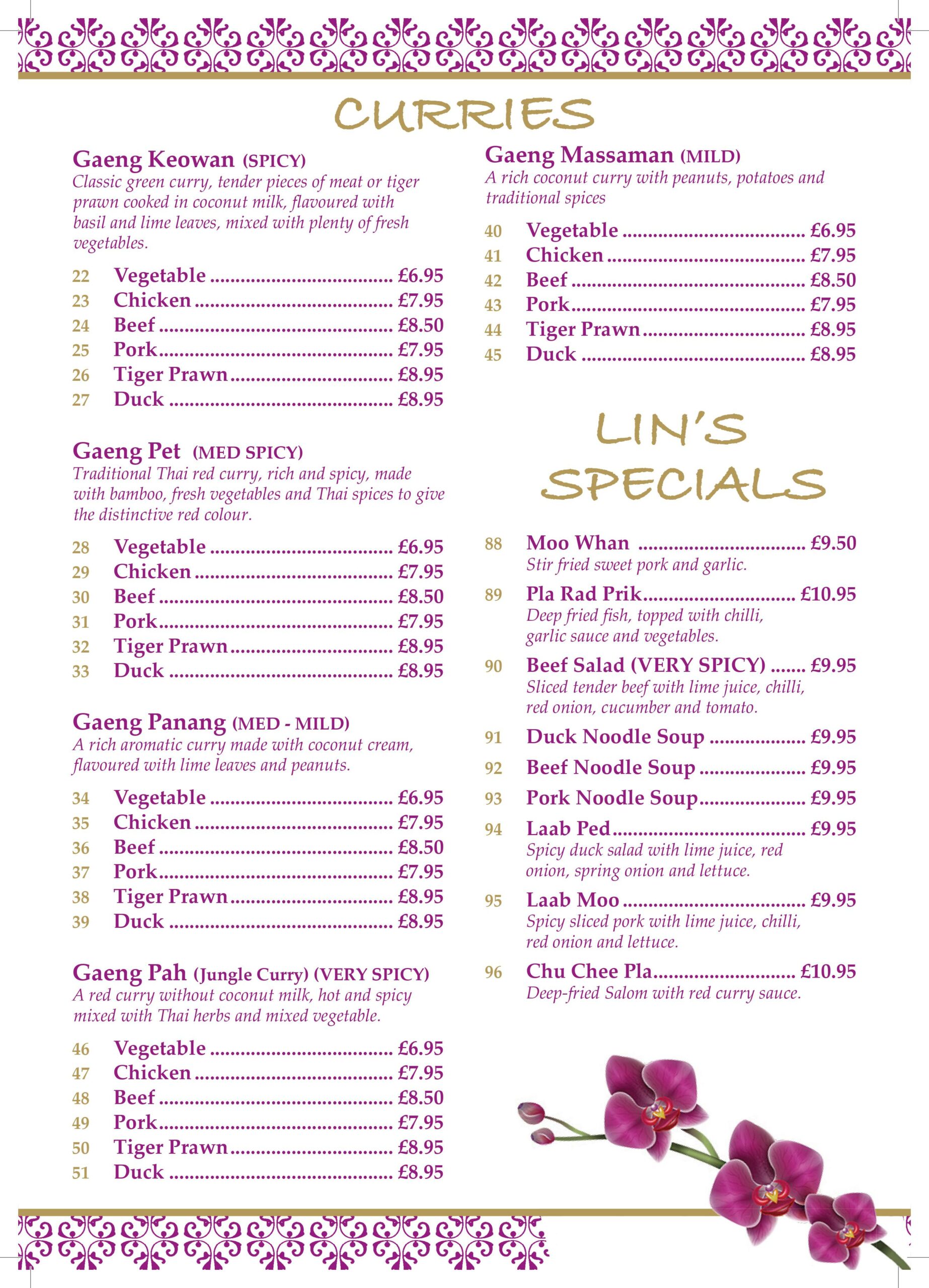 Menus – Lins Thai Cafe